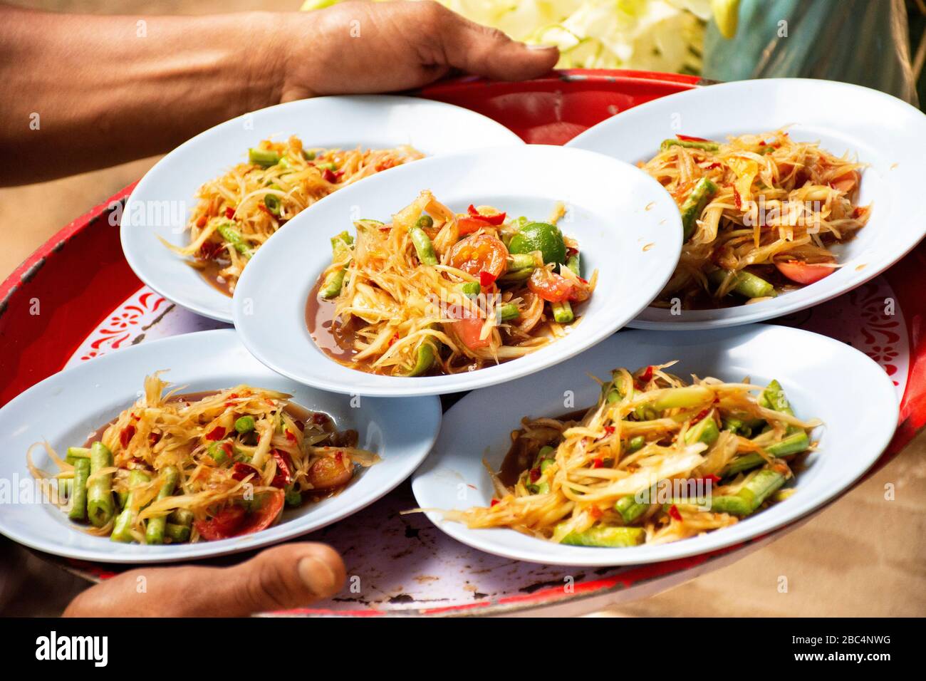 Thai local food set for serve guest people join in married traditional ...