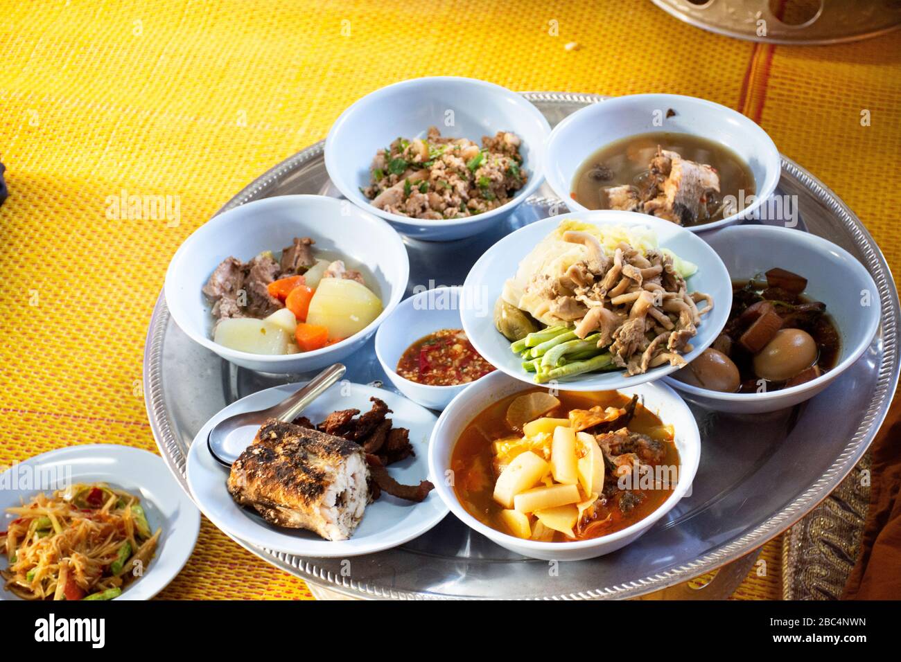 Thai local food set for serve guest people join in married traditional ...
