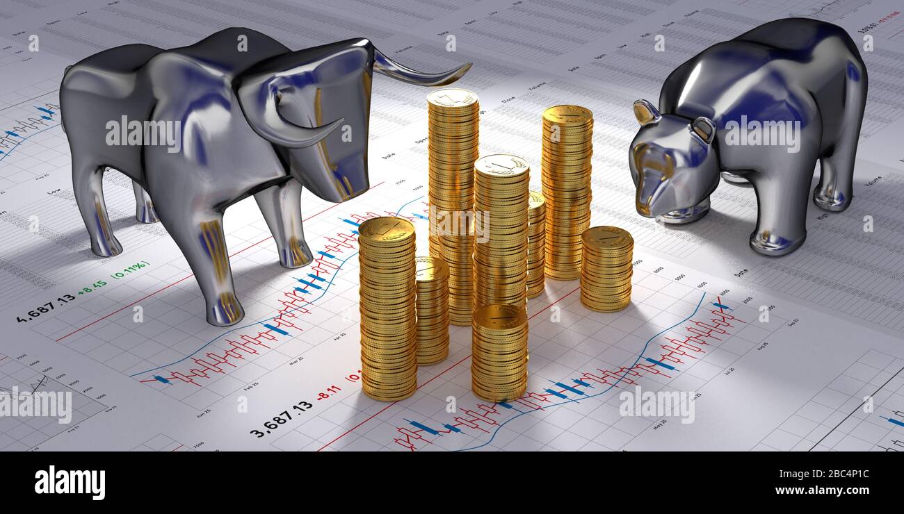 Bull and bear, money - market/ finance/ stock concept - 3D illustration ...