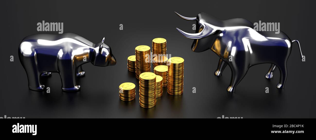 Bull and bear, money - market/ finance/ stock concept - 3D illustration ...