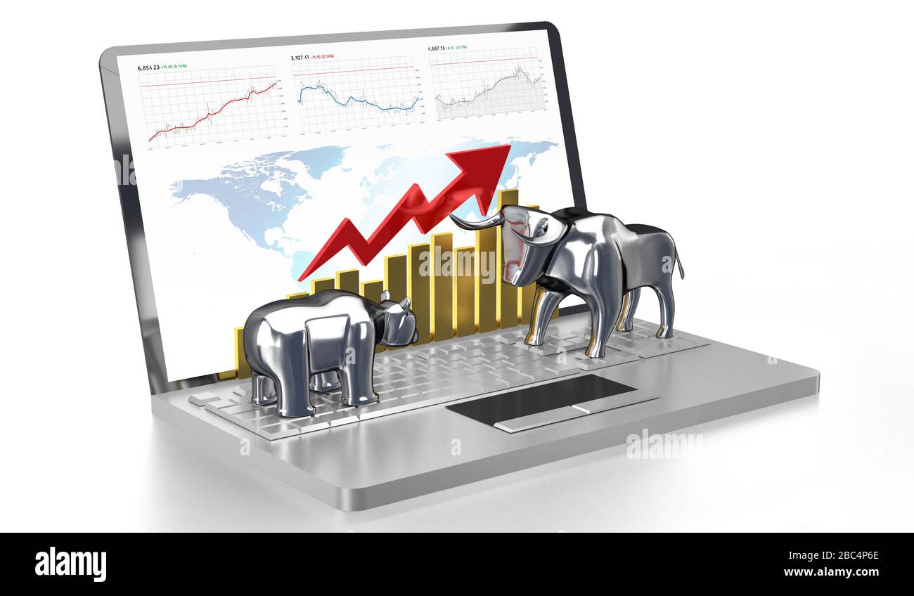 Bull and bear, growth chart - finance, stock, market concept - 3D ...