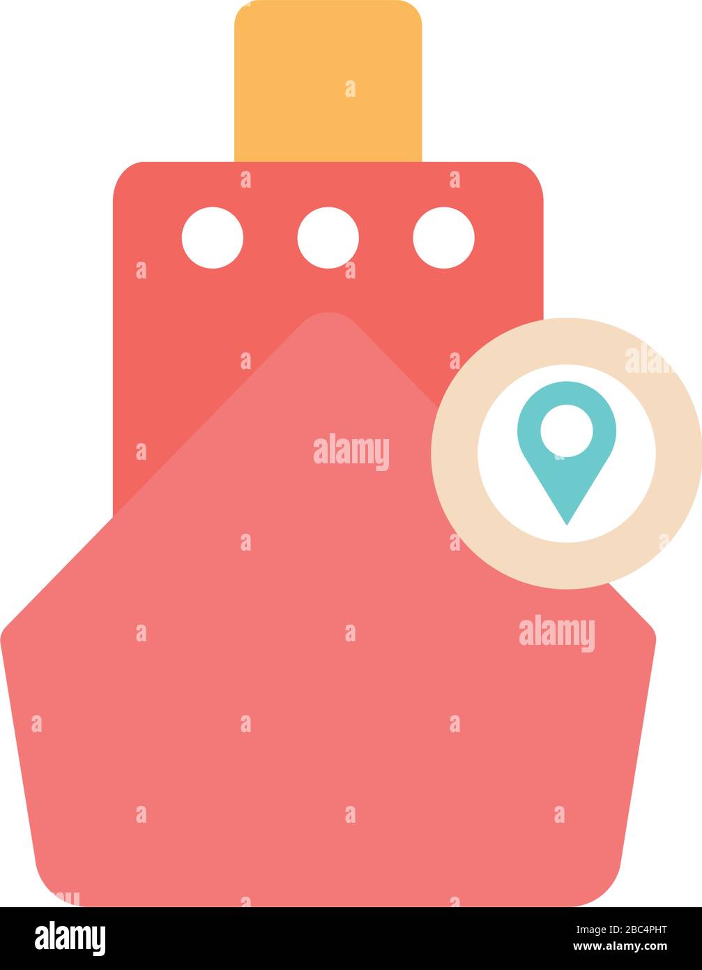 big ship with location pin icon over white background, flat style ...