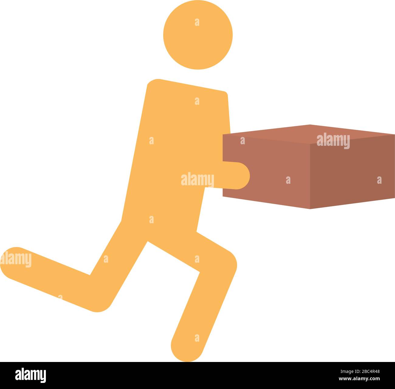 fast delivery concept, pictogram man running with a box icon over white ...