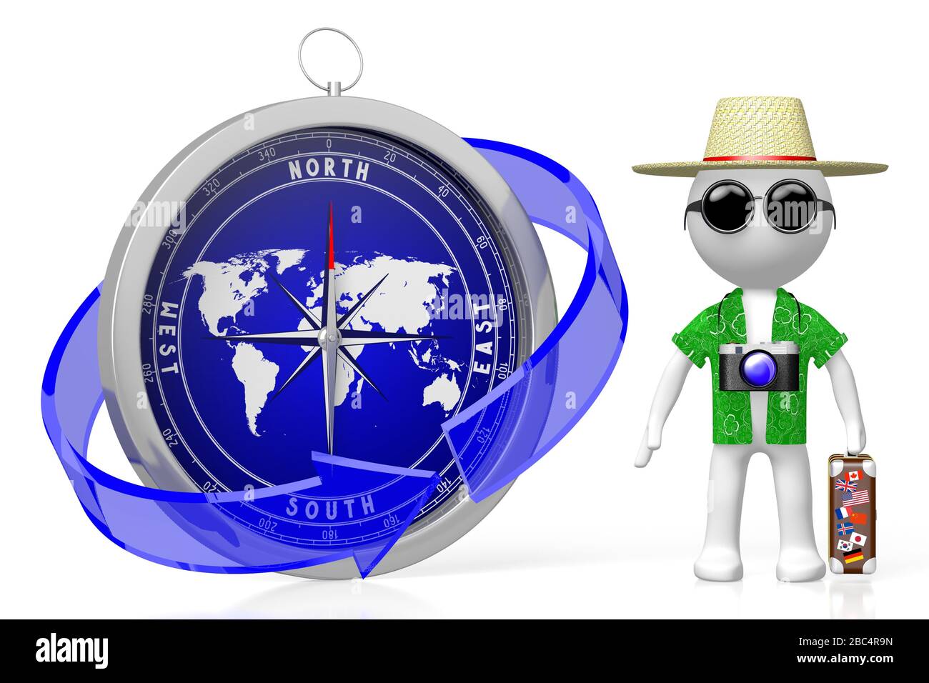 3D compass, world map, traveller - travel concept Stock Photo - Alamy