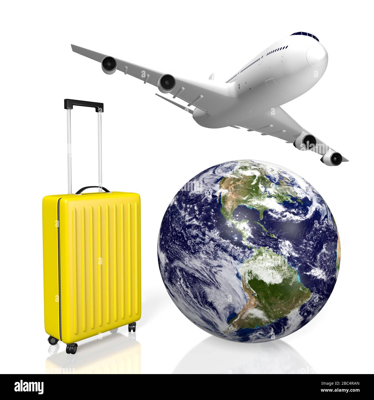 3D Earth/ world map, suitcase, jet plane - travelling concept Stock ...