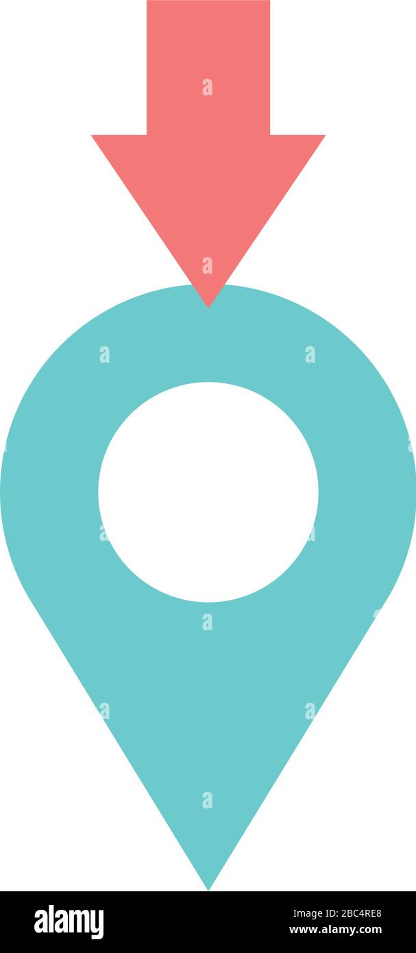 arrow with location pin icon over white background, flat style, vector ...