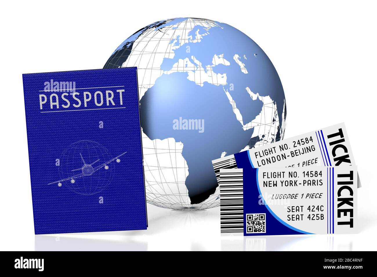 3D Earth, passport and tickets - traveling concept Stock Photo - Alamy