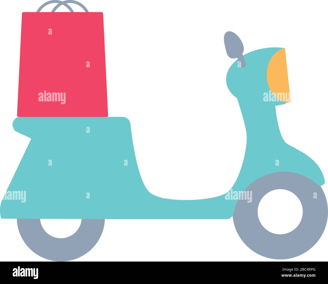 fast delivery concept, motorcycle with shopping bag icon over white ...