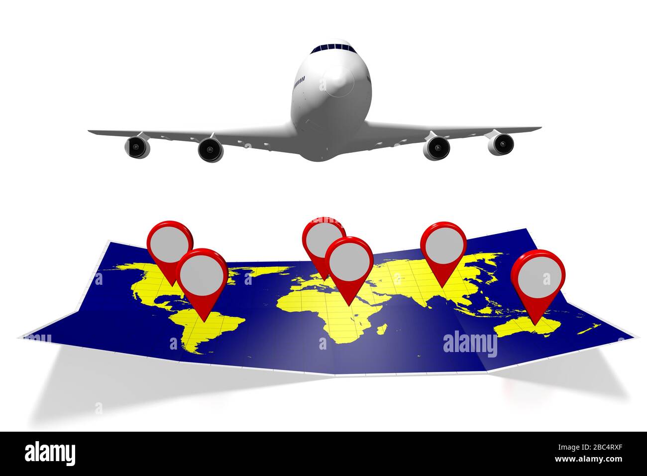 3D world map, jet plane Stock Photo - Alamy