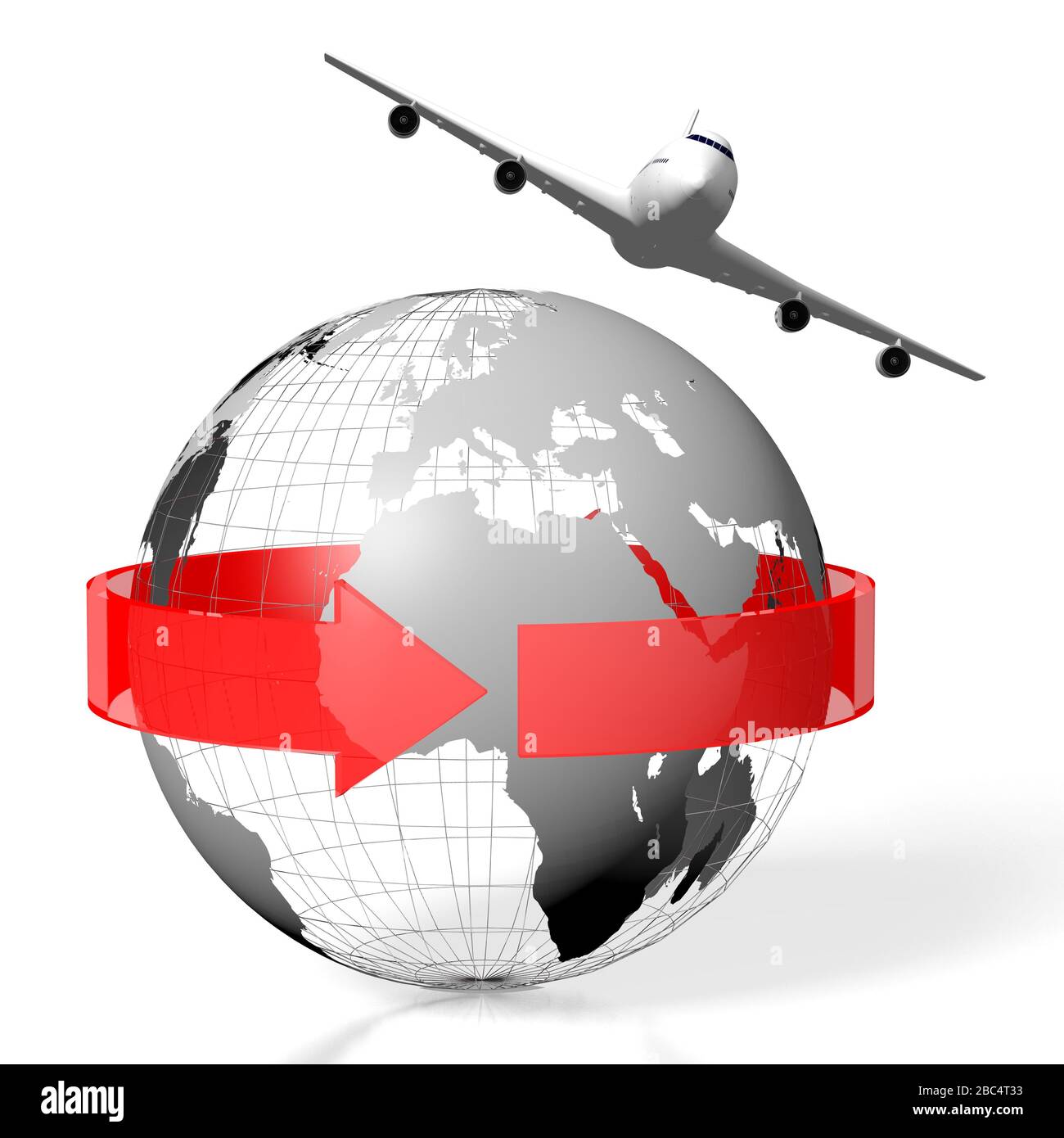 3D world map, plane - travel concept Stock Photo - Alamy