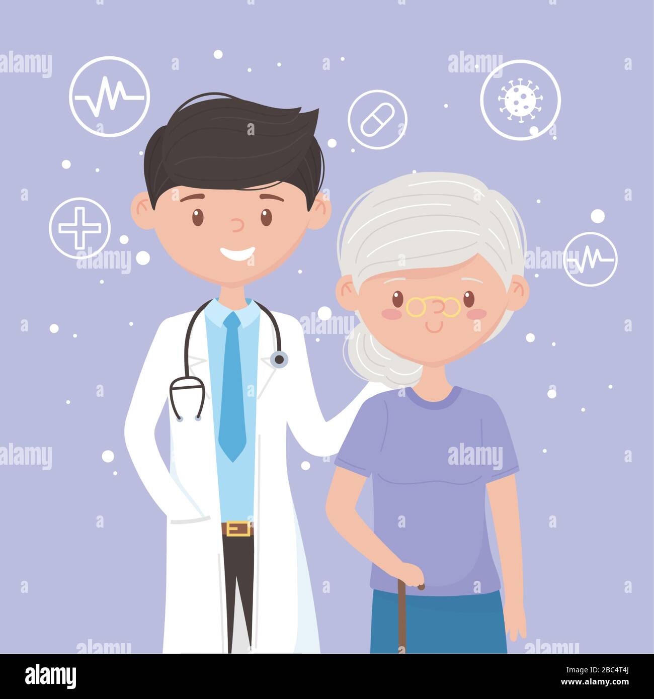 young male physician and elderly woman medical staff professional ...