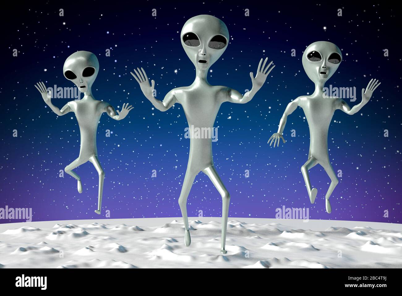 Aliens/ extraterrestrials jumping - 3D rendering Stock Photo - Alamy