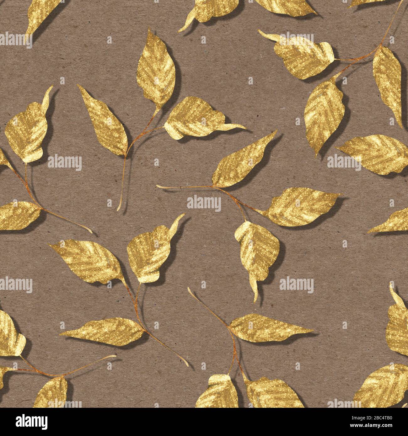 Gold seamless pattern of leaves Stock Photo - Alamy