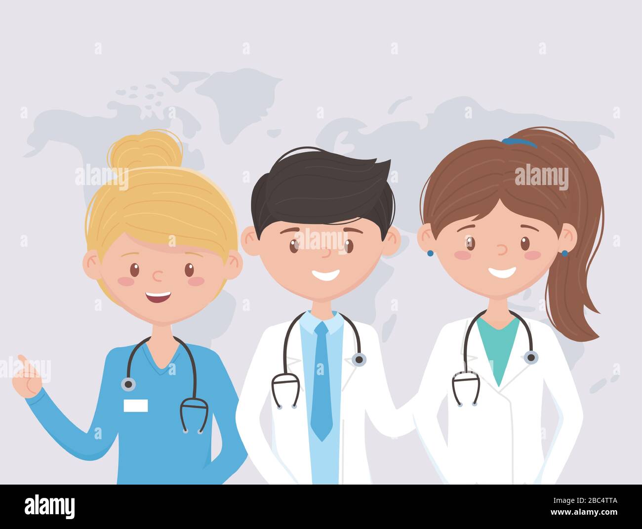 team professional world medical staff practitioner cartoon character ...