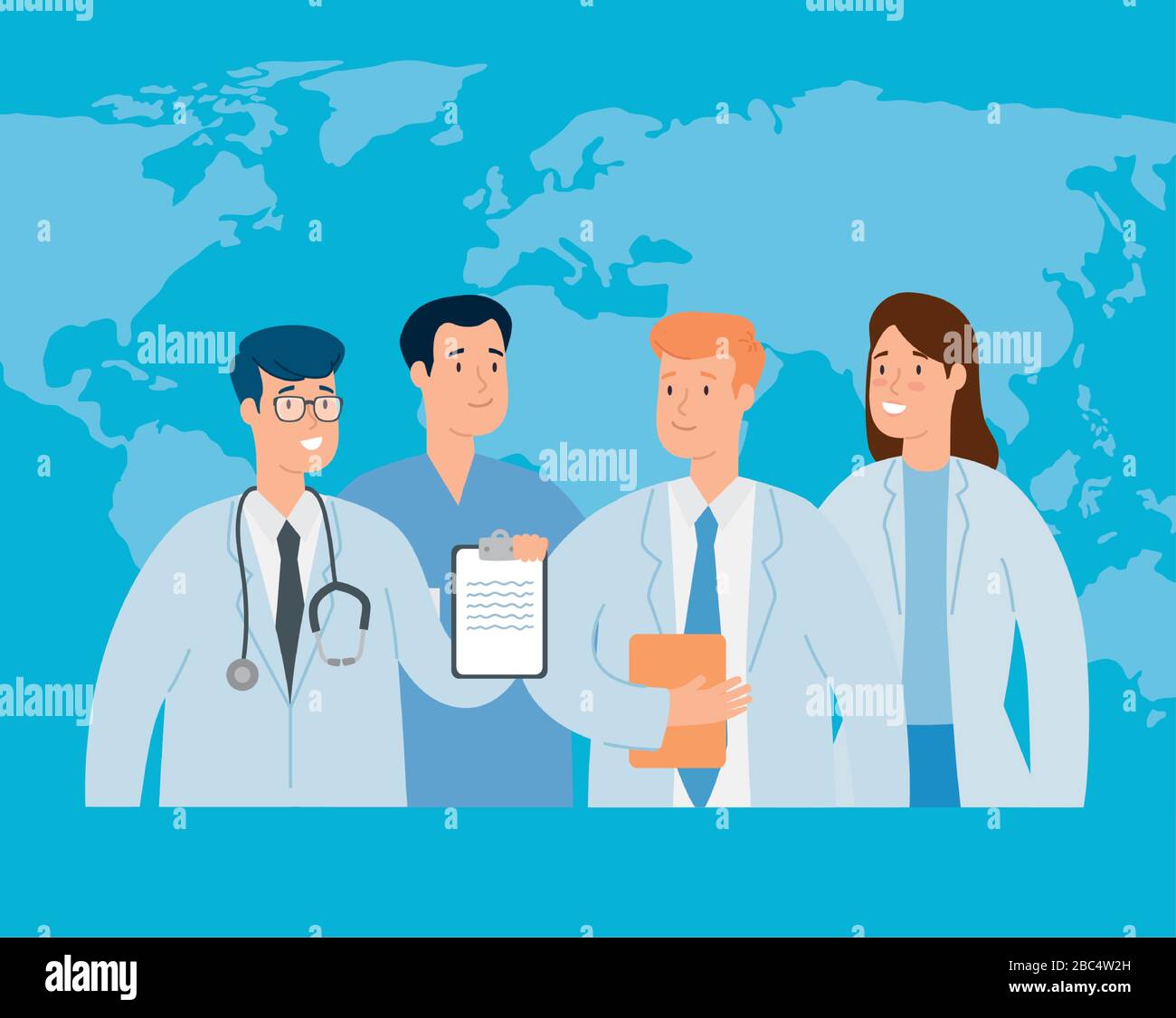 group of doctor with world map Stock Vector Image & Art - Alamy