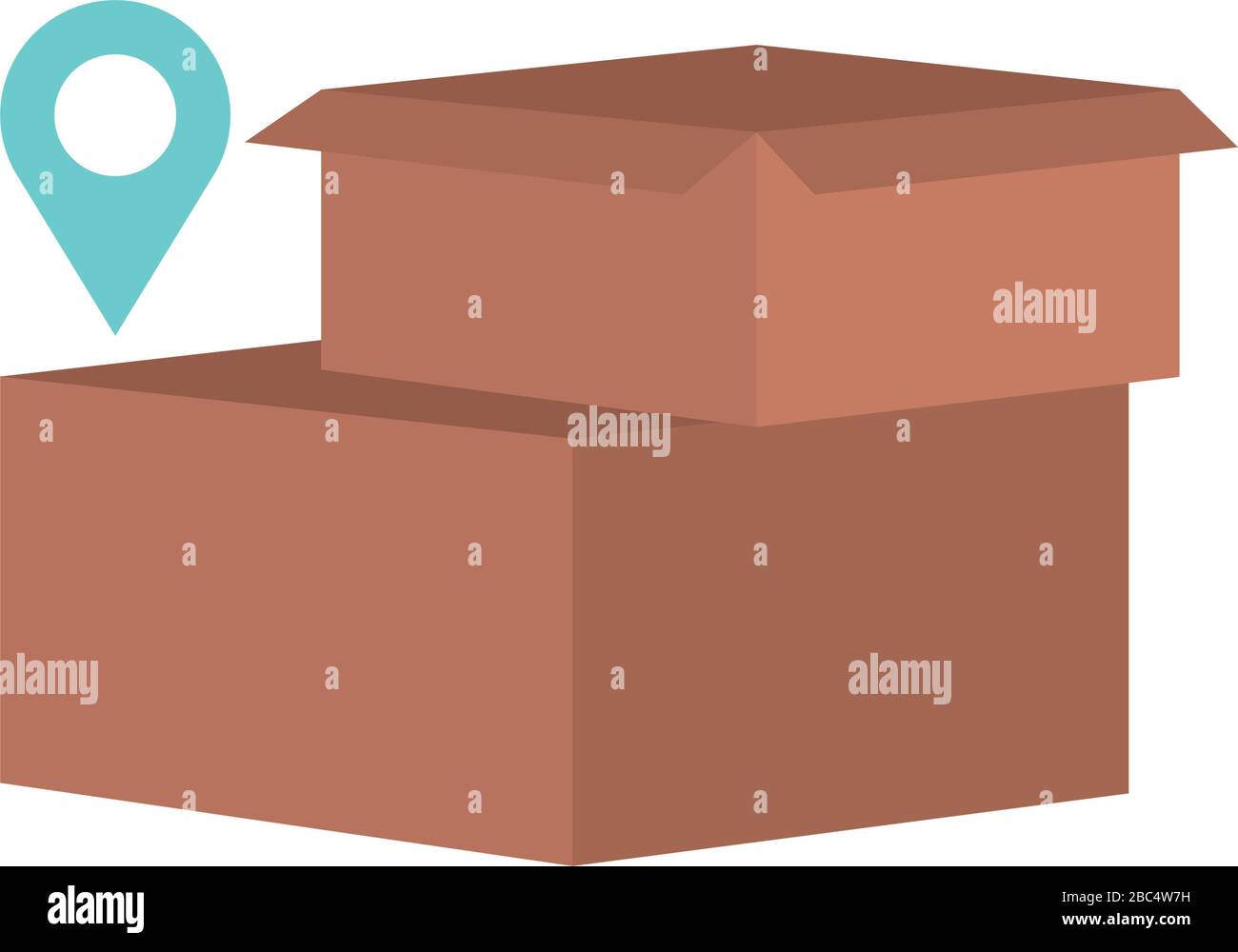 boxes and location pin icon over white background, flat style, vector ...