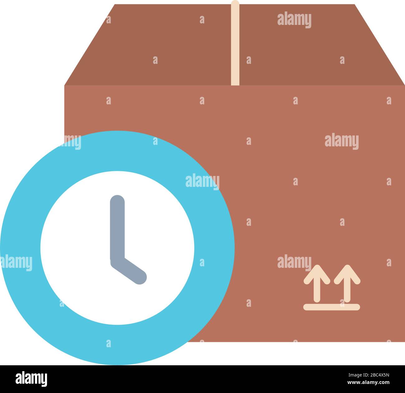 fast delivery concept, clock and package box icon over white background ...