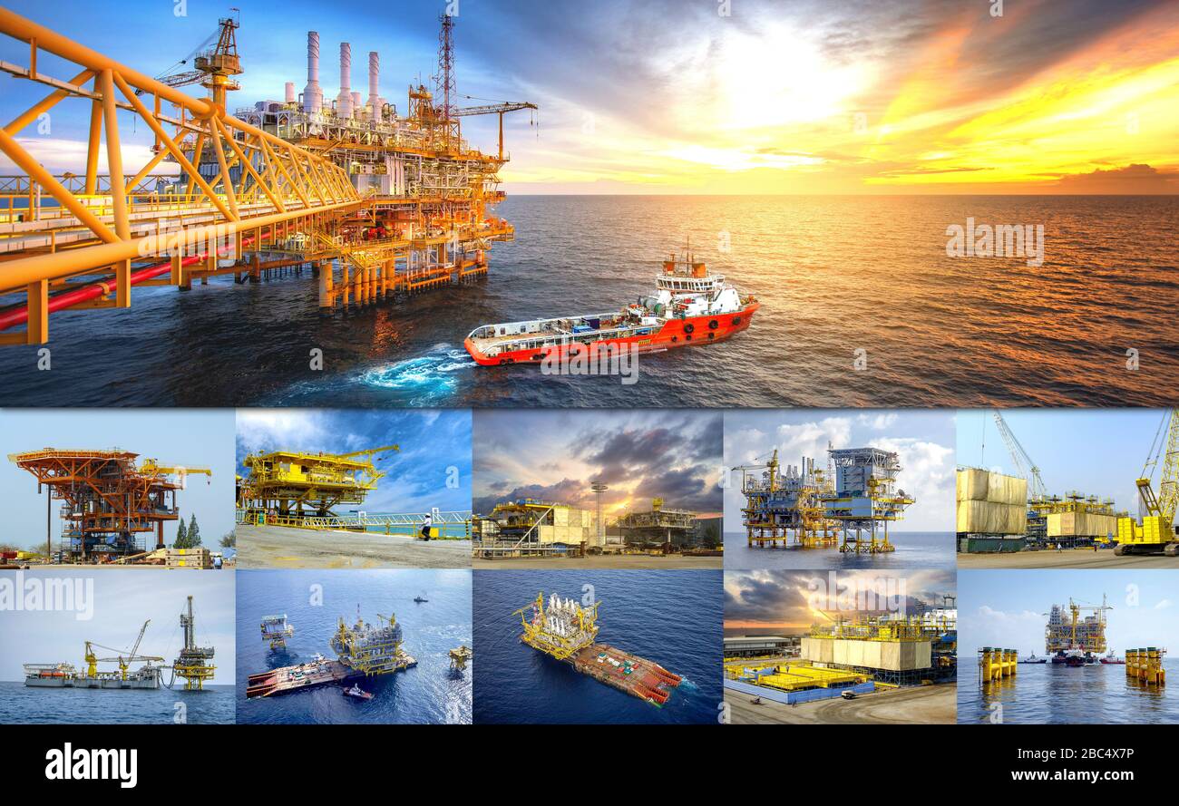 Industry concept image. manufacturing of oil and gas rig and ...