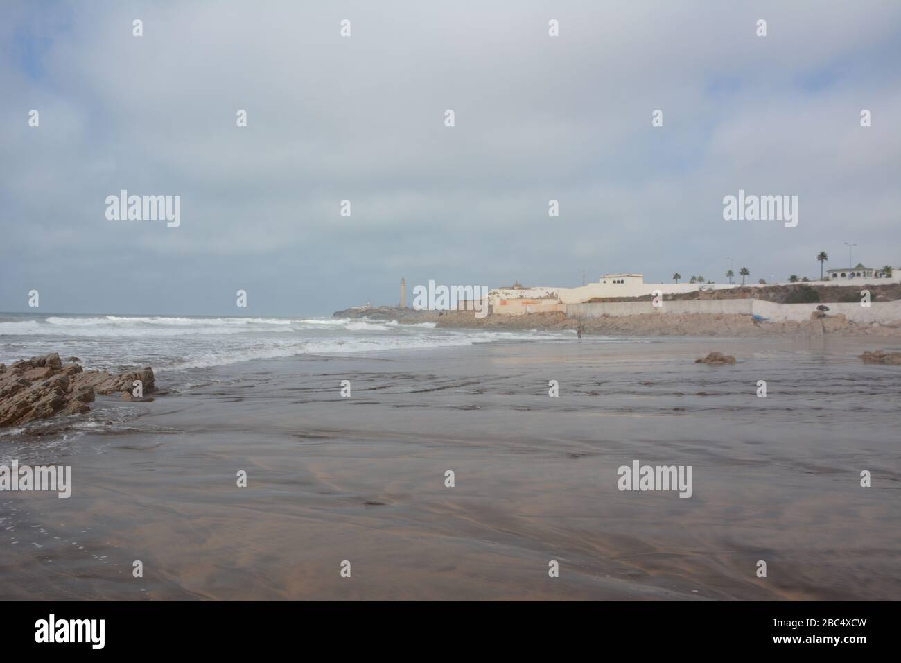 The spectacular public beach at Casablanca, Morocco, with the historic ...