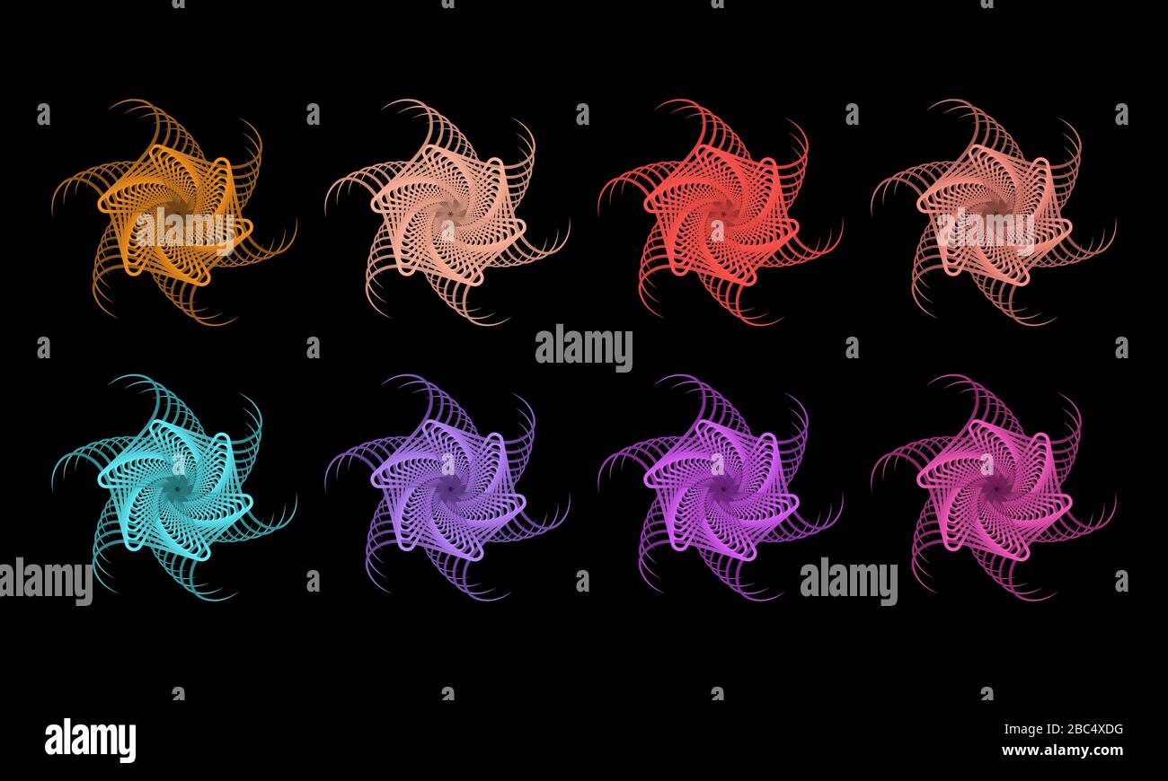 Eight kinds of Flowers abstract designs with eight different colors ...