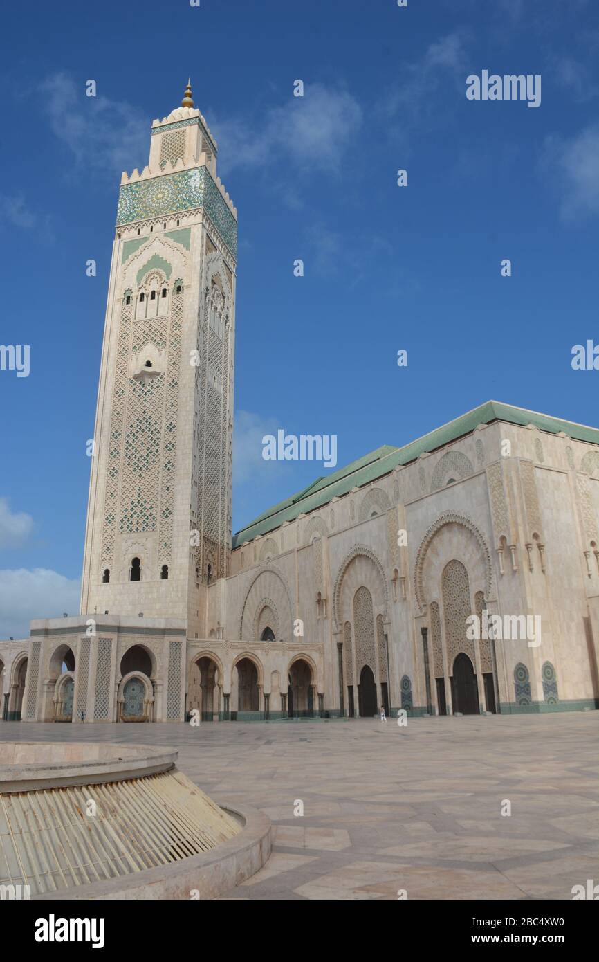A dramatic exterior shot of the Hassan II Mosque in Casablanca, Morocco ...