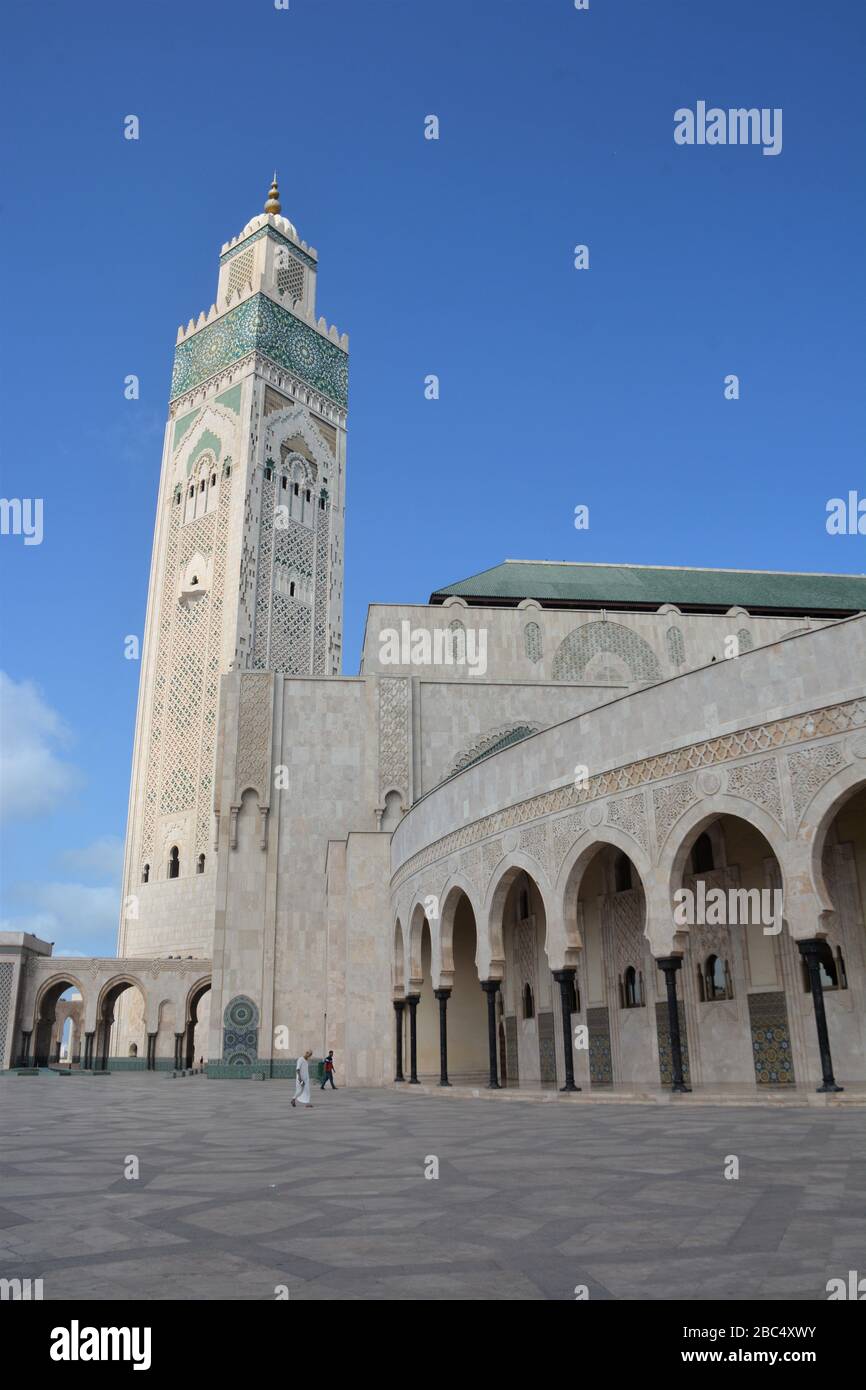 A dramatic exterior shot of the Hassan II Mosque in Casablanca, Morocco ...