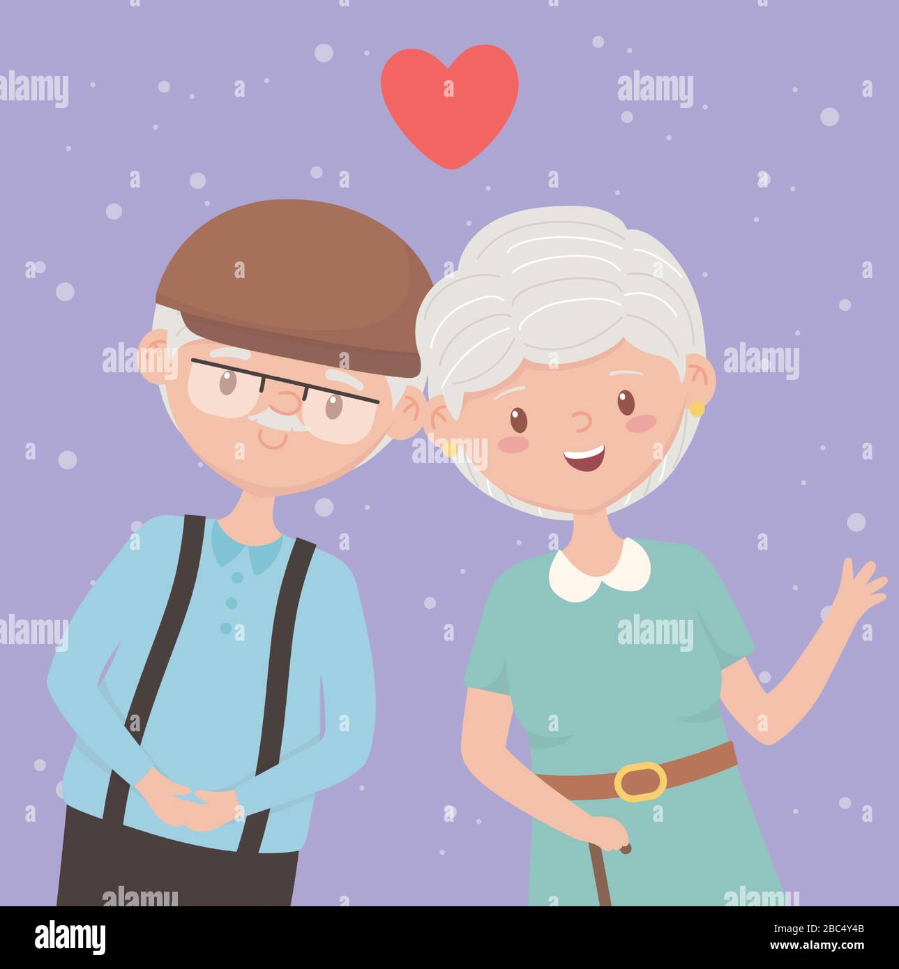 old people, happy grandparents, mature couple love cartoon characters ...