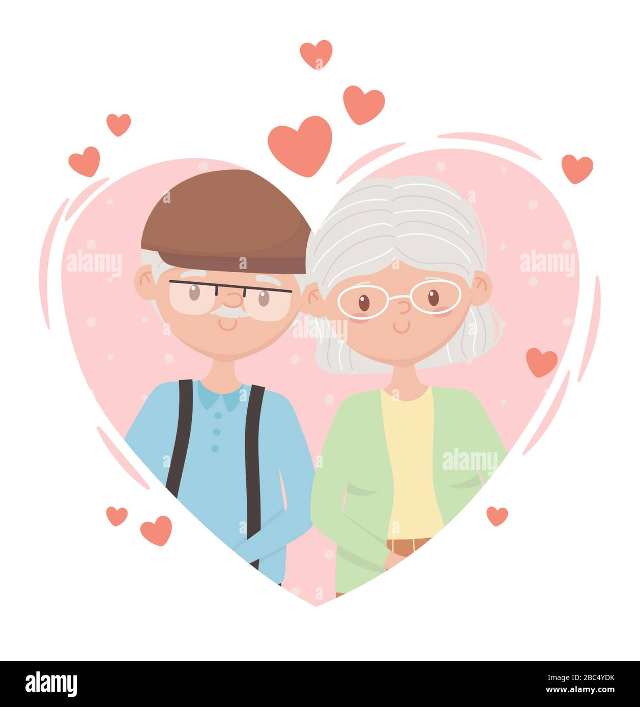 Old People Cute Couple Grandma And Grandpa In Love Heart Cartoon
