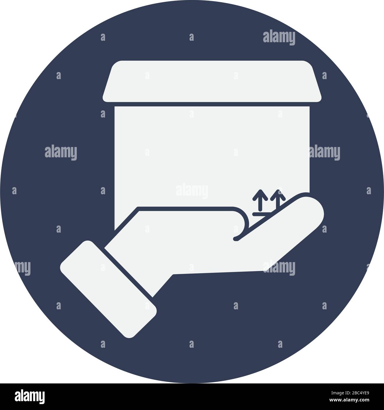 hand holding a package box icon over white background, block style ...