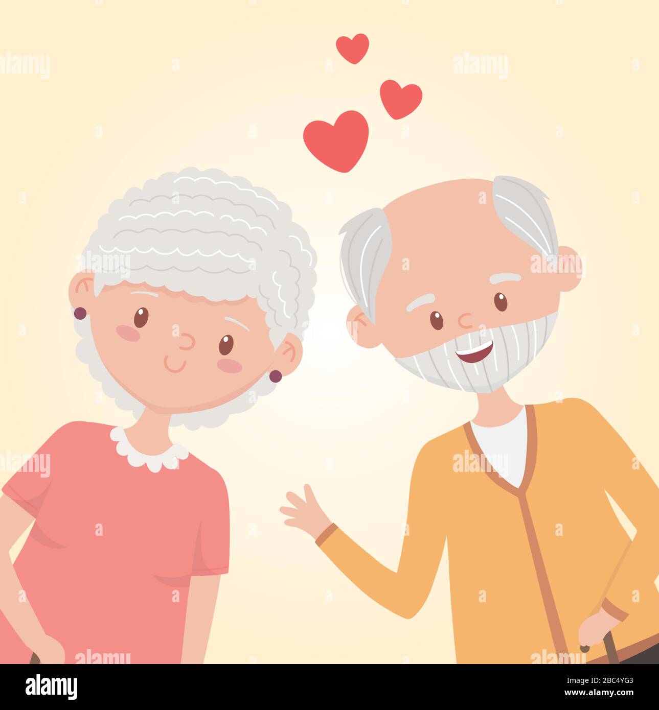 old people, happy grandparents, mature couple love cartoon characters ...