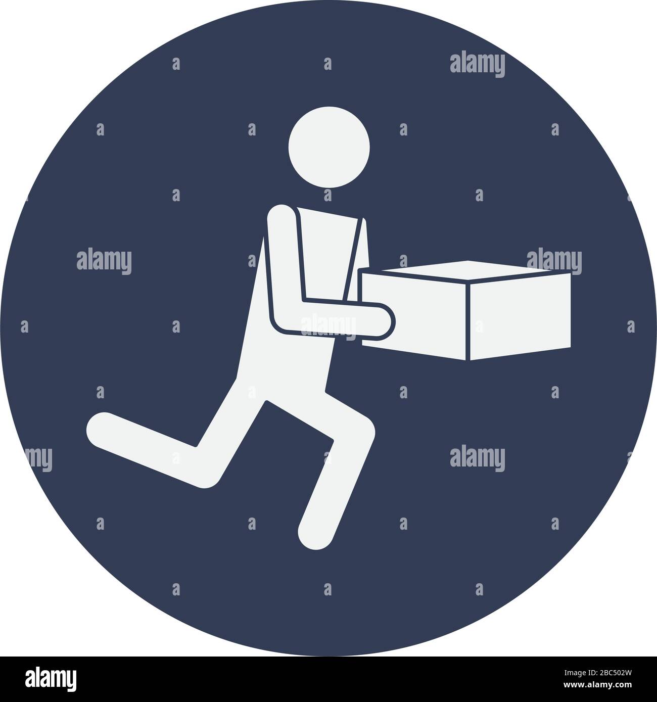 fast delivery concept, pictogram man running with a box icon over white ...