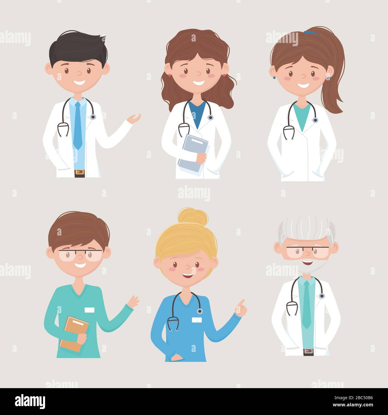 portrait team medical staff professional practitioner cartoon character ...