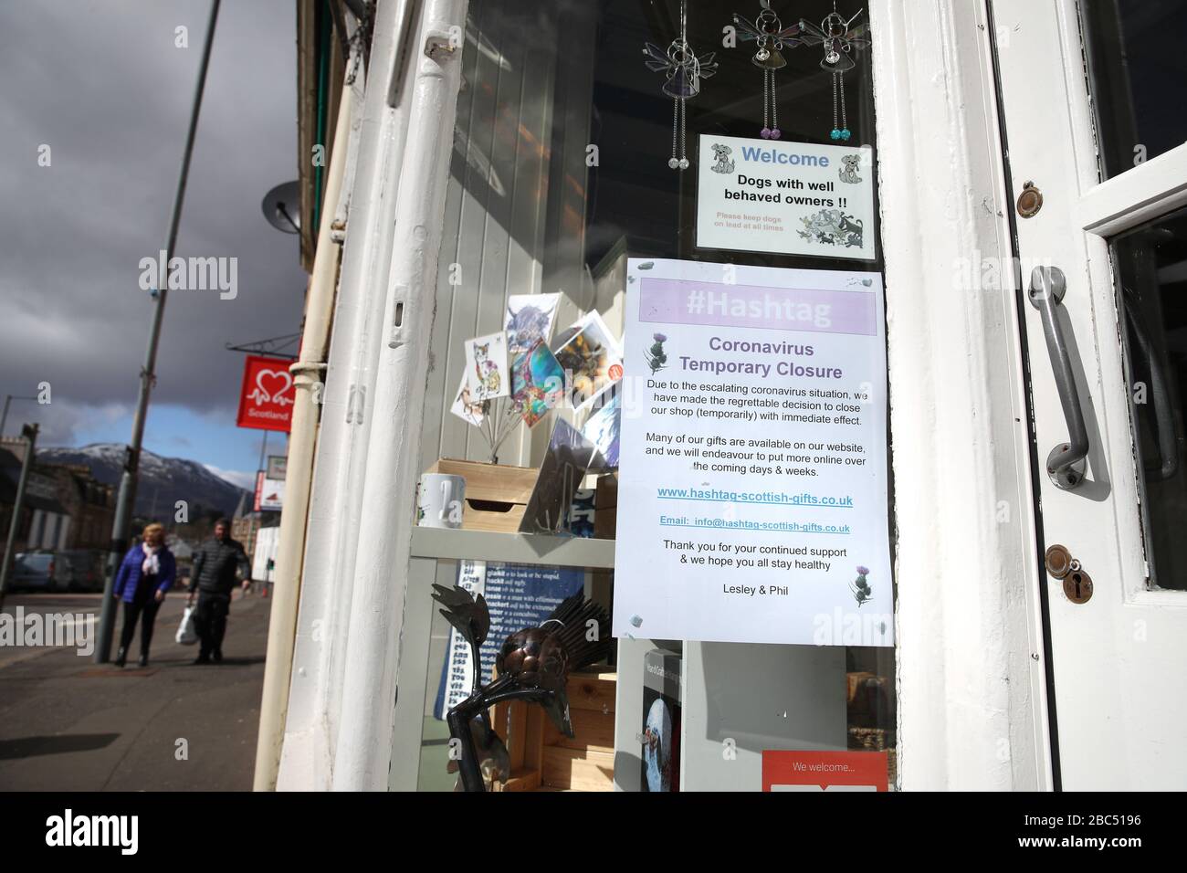 Sign in shop window in the main street in callander hi-res stock ...