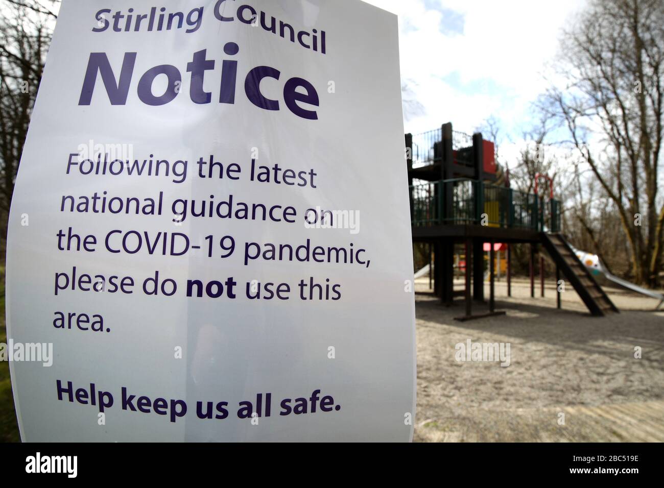 A warning sign at a playpark in callander hi-res stock photography and ...