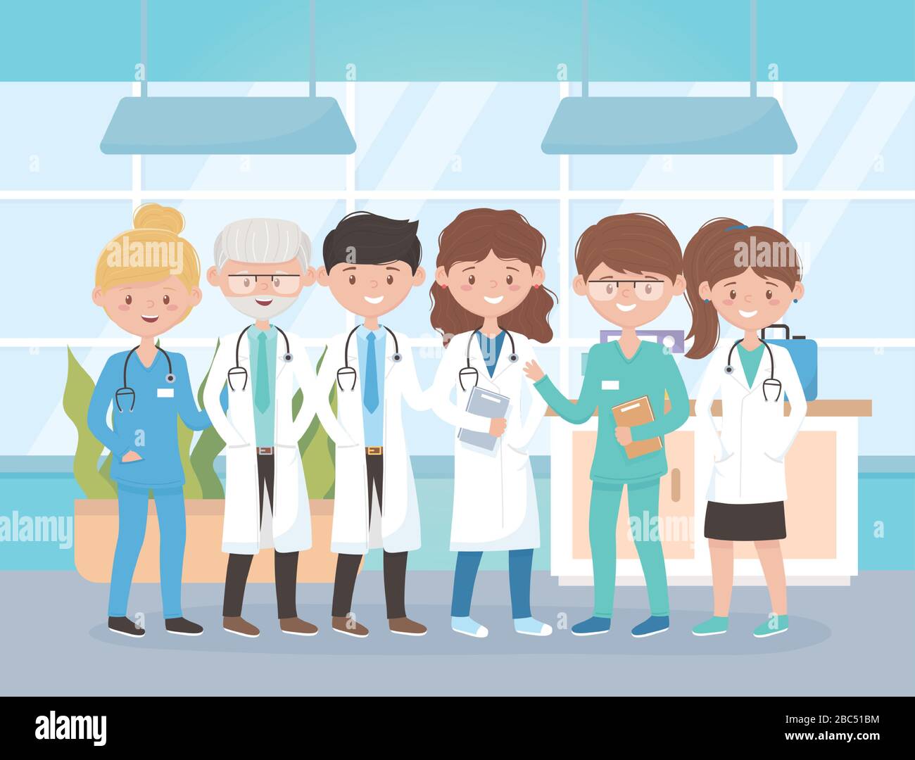 group team medical staff specialist practitioner hospital cartoon ...