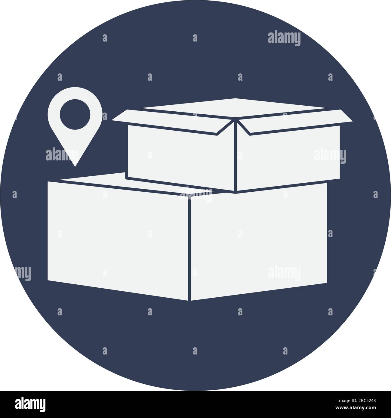 boxes and location pin icon over white background, block style, vector ...
