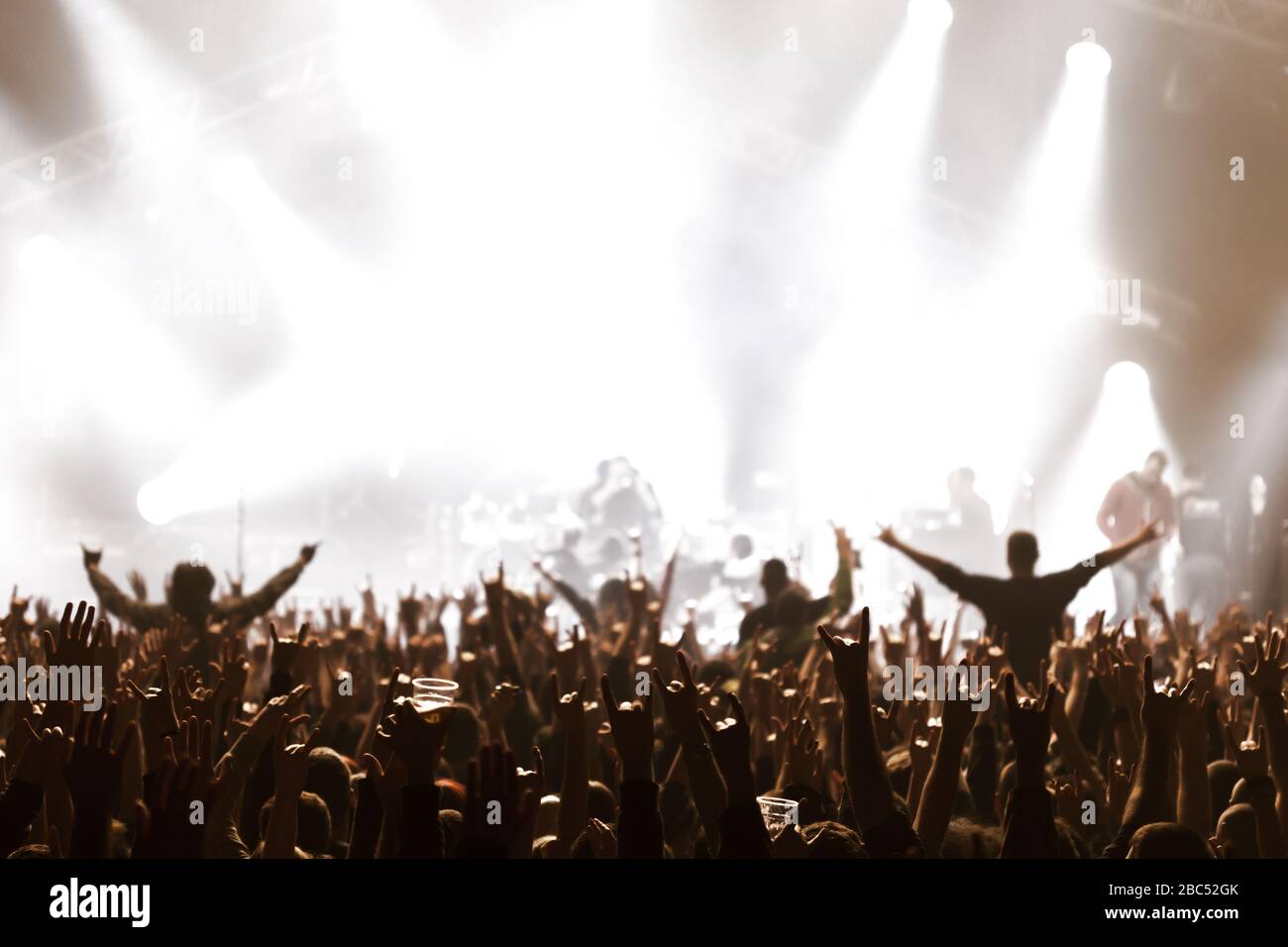 Stage lights on concert. Lighting equipment with multi-colored beams ...