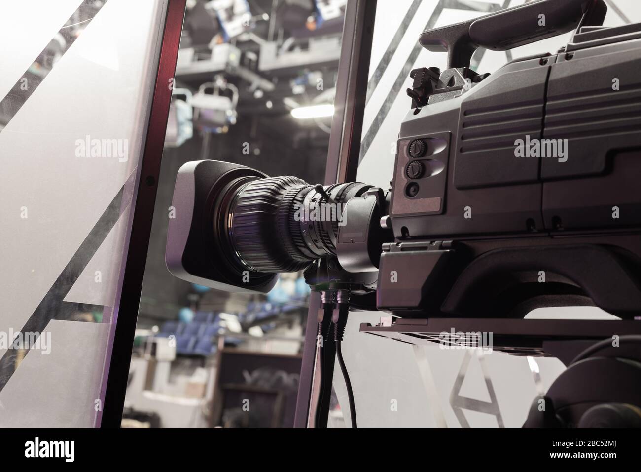 Television Video camera lens - recording show in TV studio - focus on ...