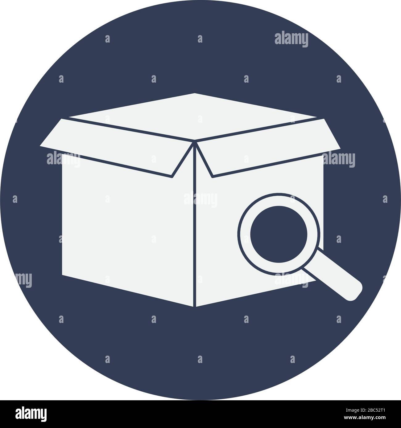 open box and magnifying glass icon over white background, block style ...