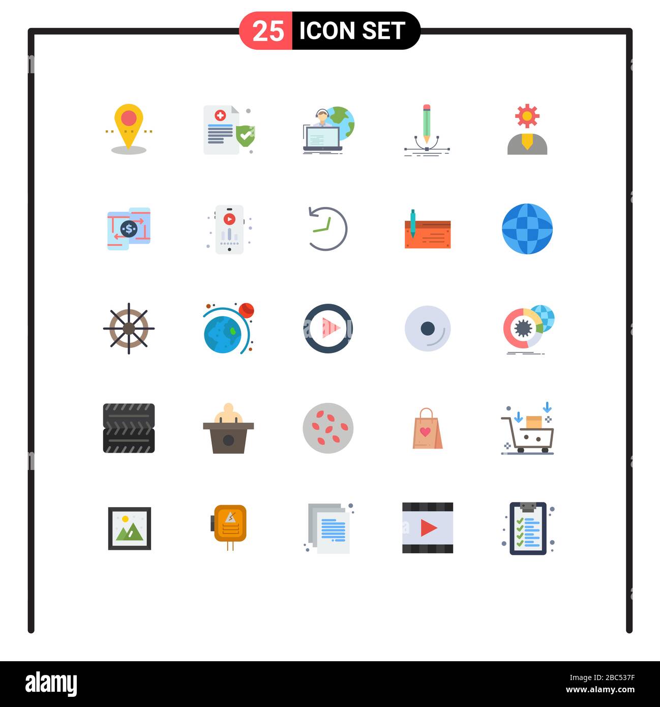 Flat Color Pack of 25 Universal Symbols of customer, draw, allocation ...