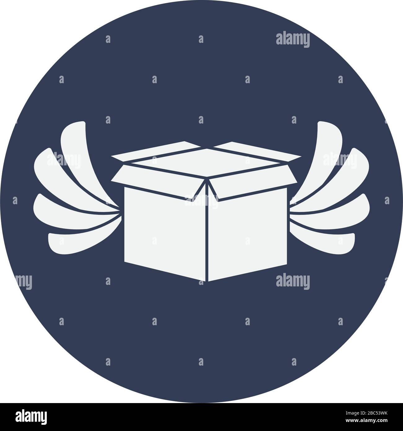 package box with wings icon over white background, block style, vector ...