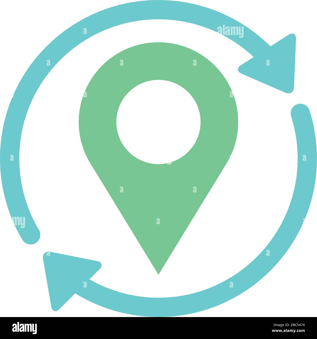 fast delivery concept, location pin with arrows around over white ...