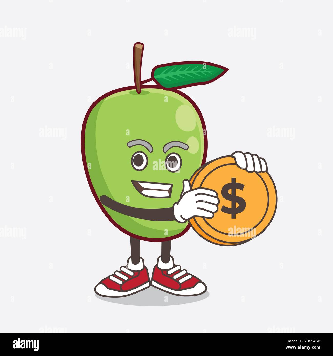 An illustration of Mango Fruit cartoon mascot character holding a gold ...