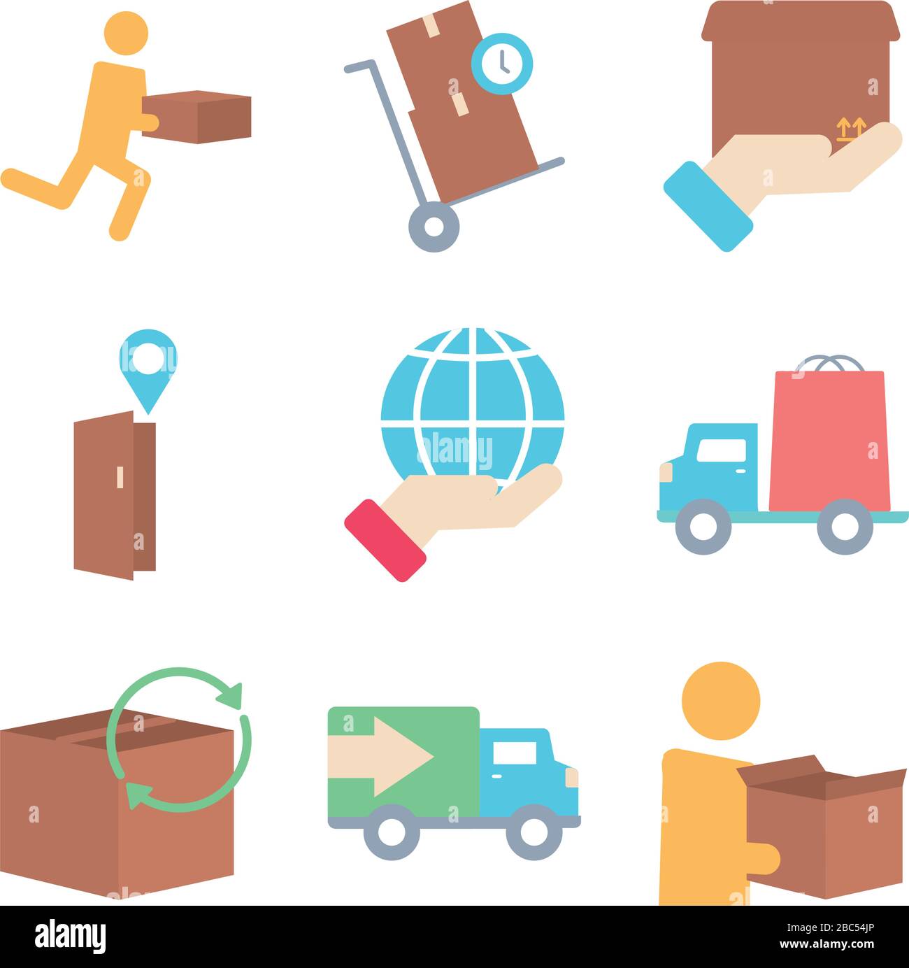 boxes and delivery icon set over white background, flat style, vector ...