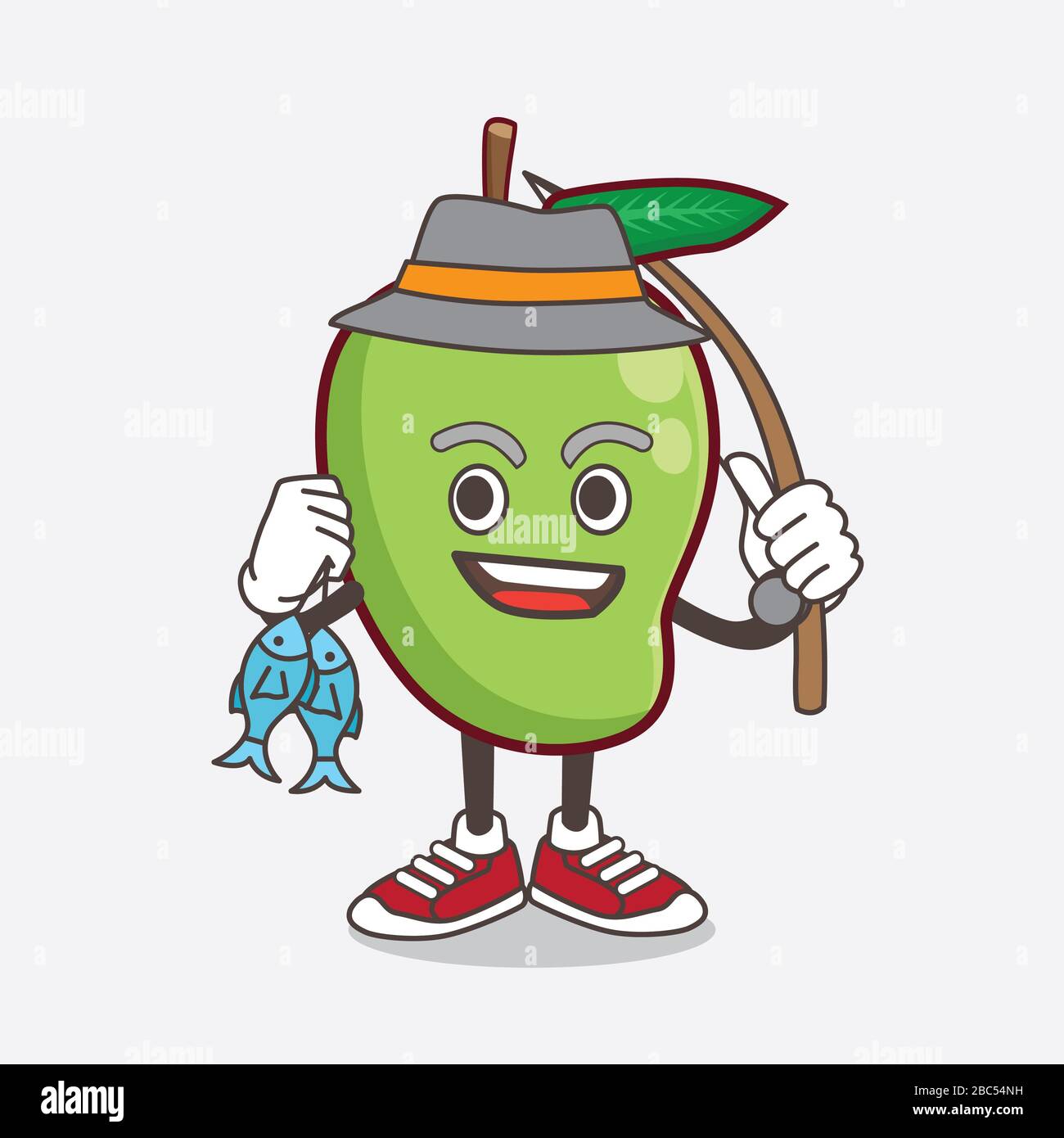 An illustration of Mango Fruit cartoon mascot character fishing with 2 ...