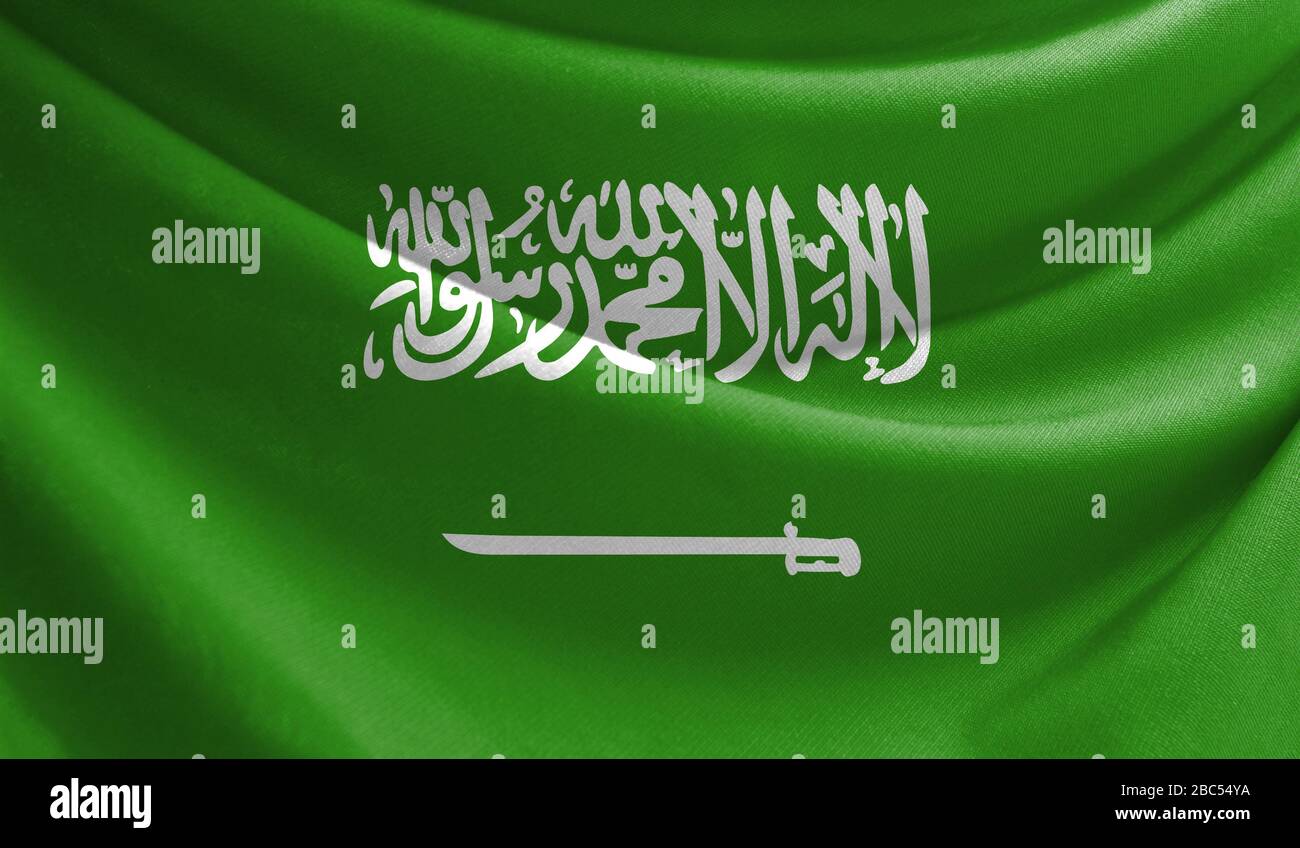 Realistic flag of Saudi Arabia on the wavy surface of fabric Stock ...