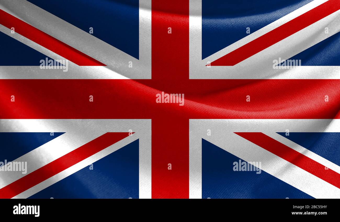 Realistic flag of United Kingdom on the wavy surface of fabric Stock ...