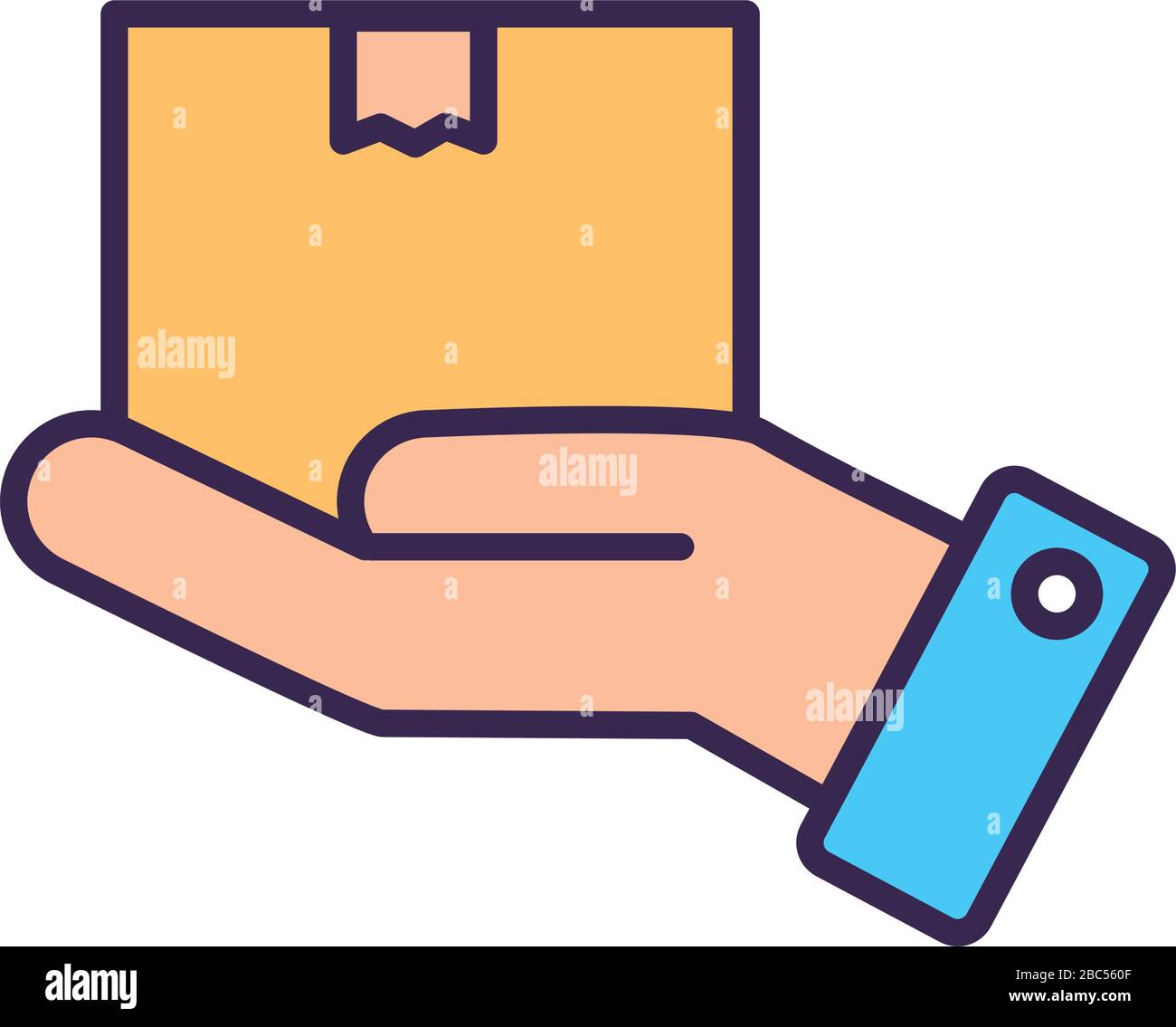 hand lifting box packing postal service line and fill style Stock ...