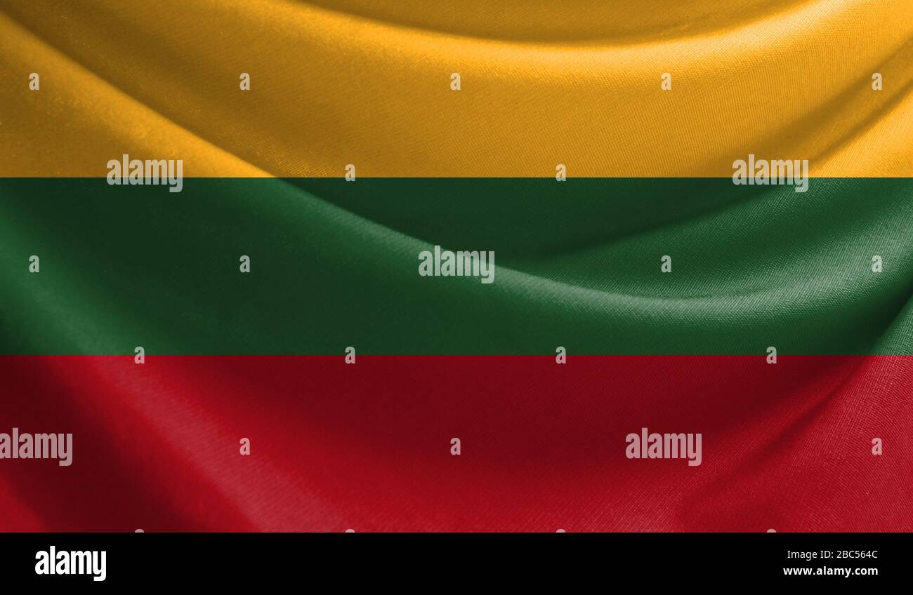 Realistic flag of Lithuania on the wavy surface of fabric Stock Photo ...