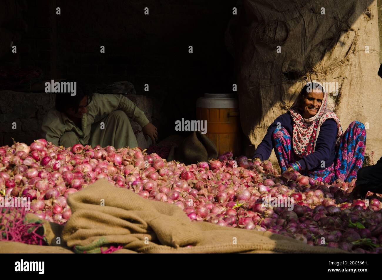 Amina Bibi sorts and cleans Onions in Lahore's fruits & vegetables ...
